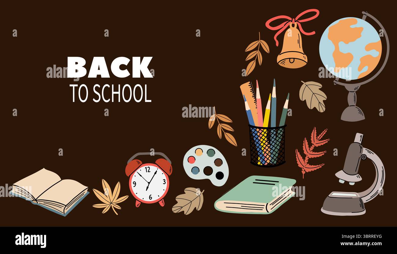 Vector illustrated Back to School poster with cute hand drawn school ...