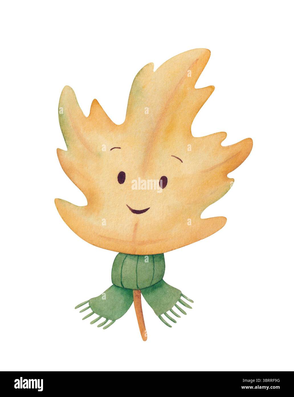 Watercolor Autumn leaf character with joyful emotions, smile face. Hand ...