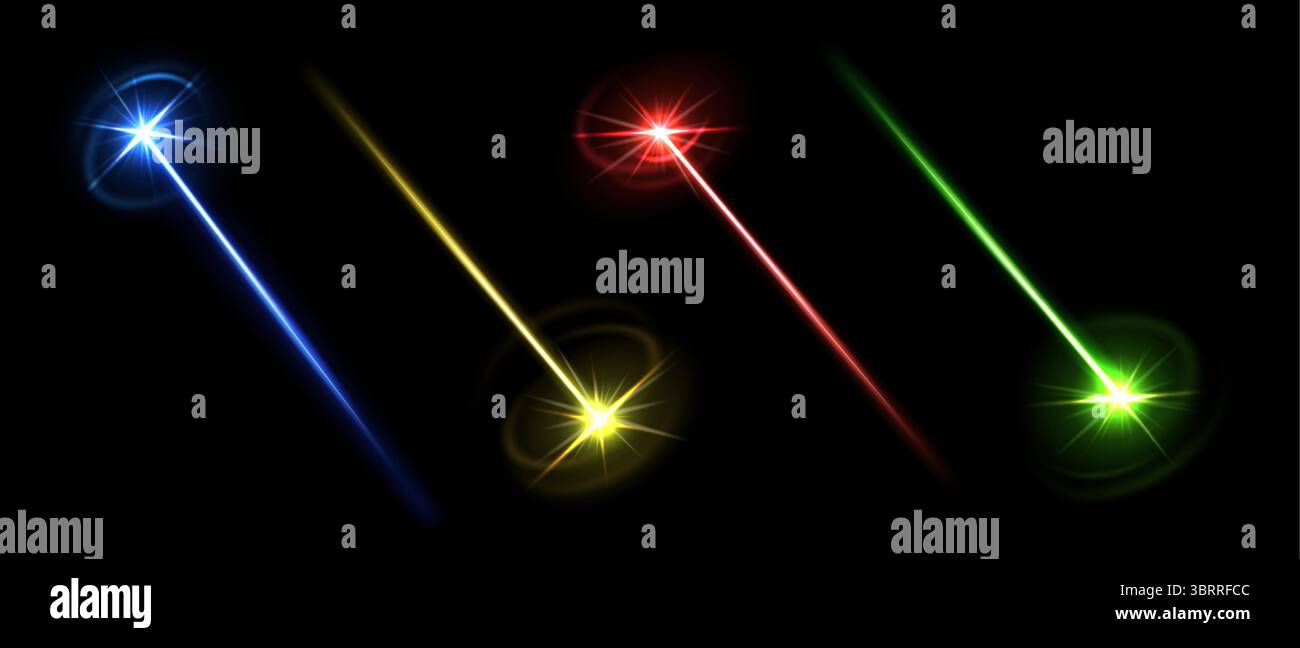 Laser beams. Red, blue and yellow, green laser light line effect with ...