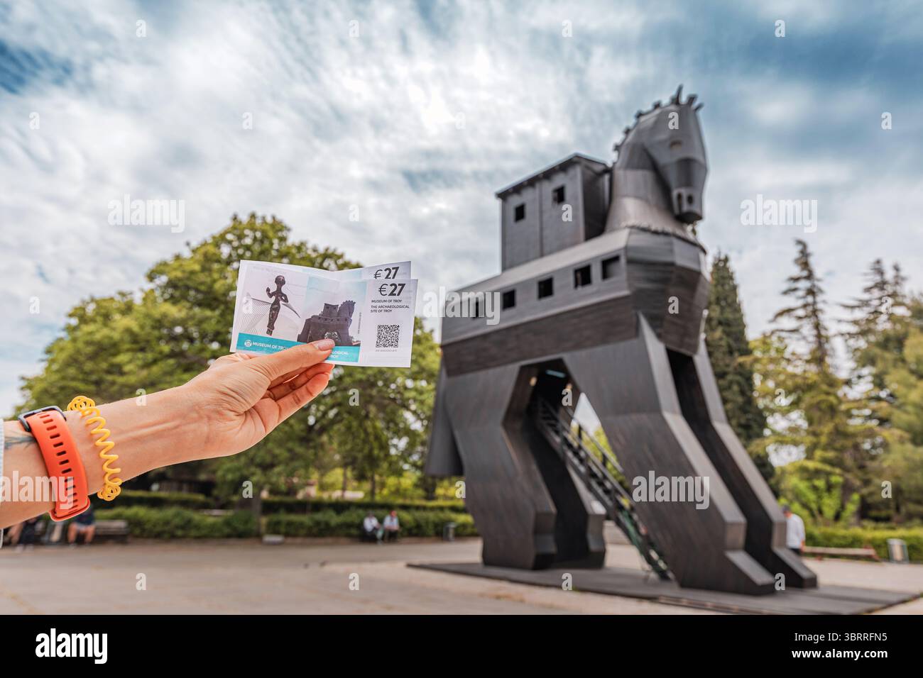 5 May 2025, Canakkale, Turkiye: Tourist holding tickets for visiting ...