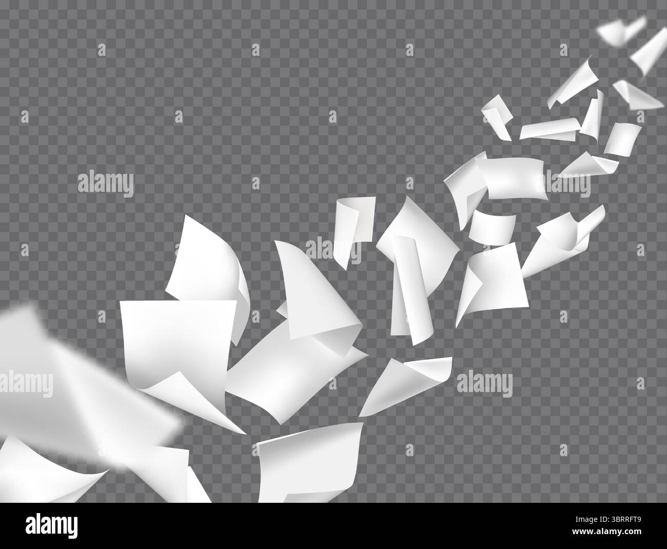 Curled paper sheet flying. Empty papers floating, 3D realistic throwing ...