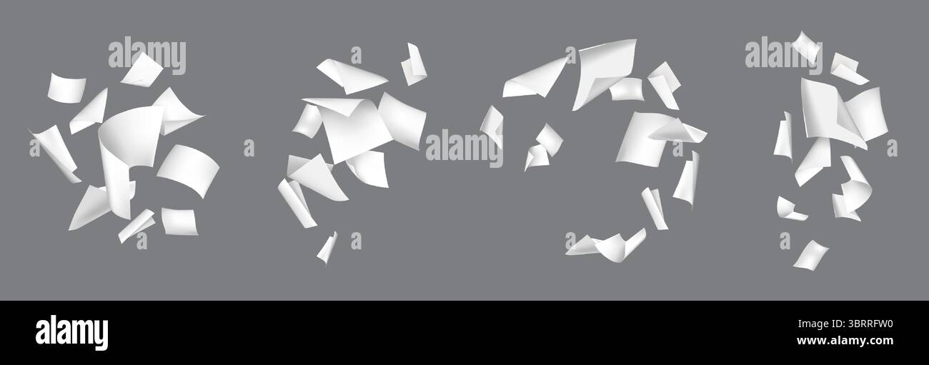 Flying white paper sheets. Blank paper groups chaotic floating in air ...