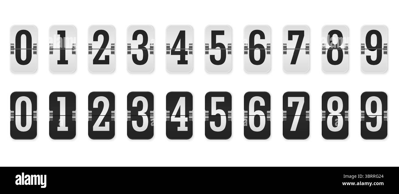 Countdown clock. Flip clock numbers from 0 to 9, calendar counter ...