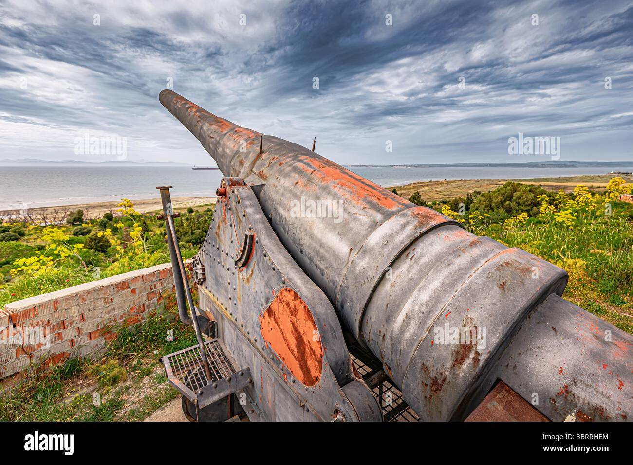 Rusty Turkish cannon overlooking the Dardanelles Strait from an old ...