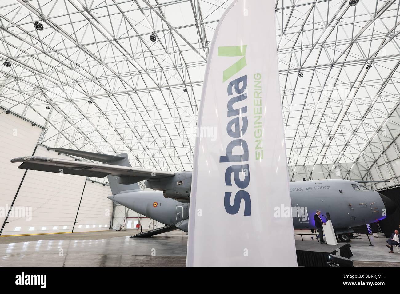 This picture shows the Airbus A400M during the inauguration of the new Hangar 7 by Sabena ...