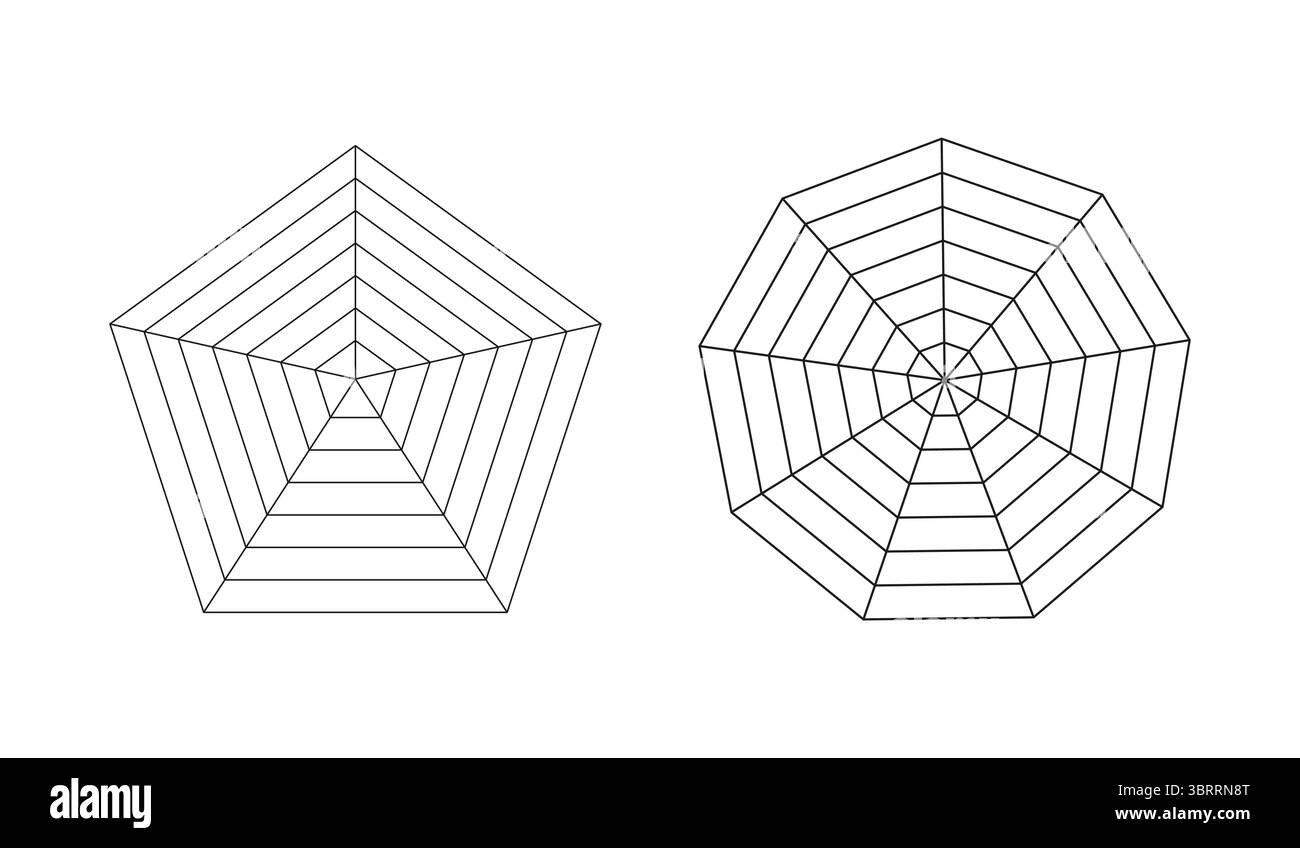 Pentagon, enneagon radars, spider diagram templates. Spider mesh layout ...