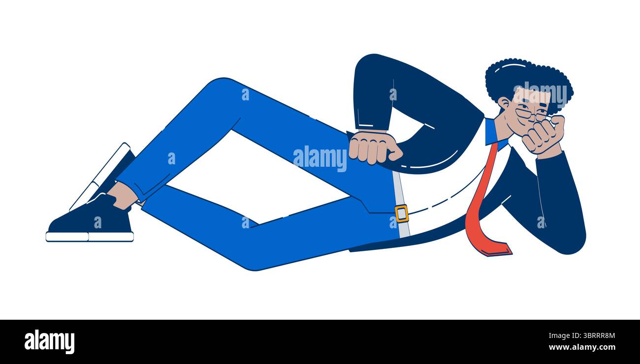 Relaxed latino male employee lying on side 2D doodle character Stock ...