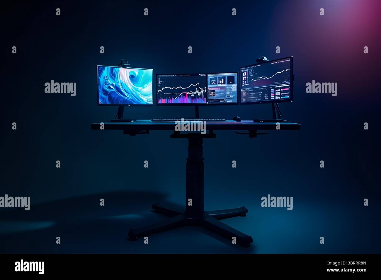 Professional multi-monitor setup displaying various AI-powered ...