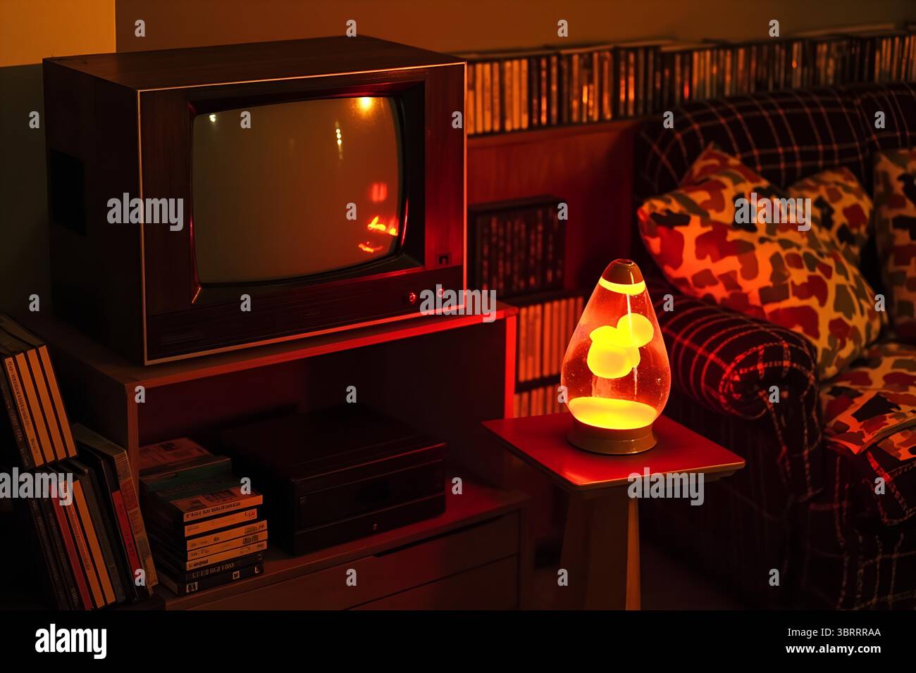 A warm and inviting 1990s-inspired living room featuring classic ...