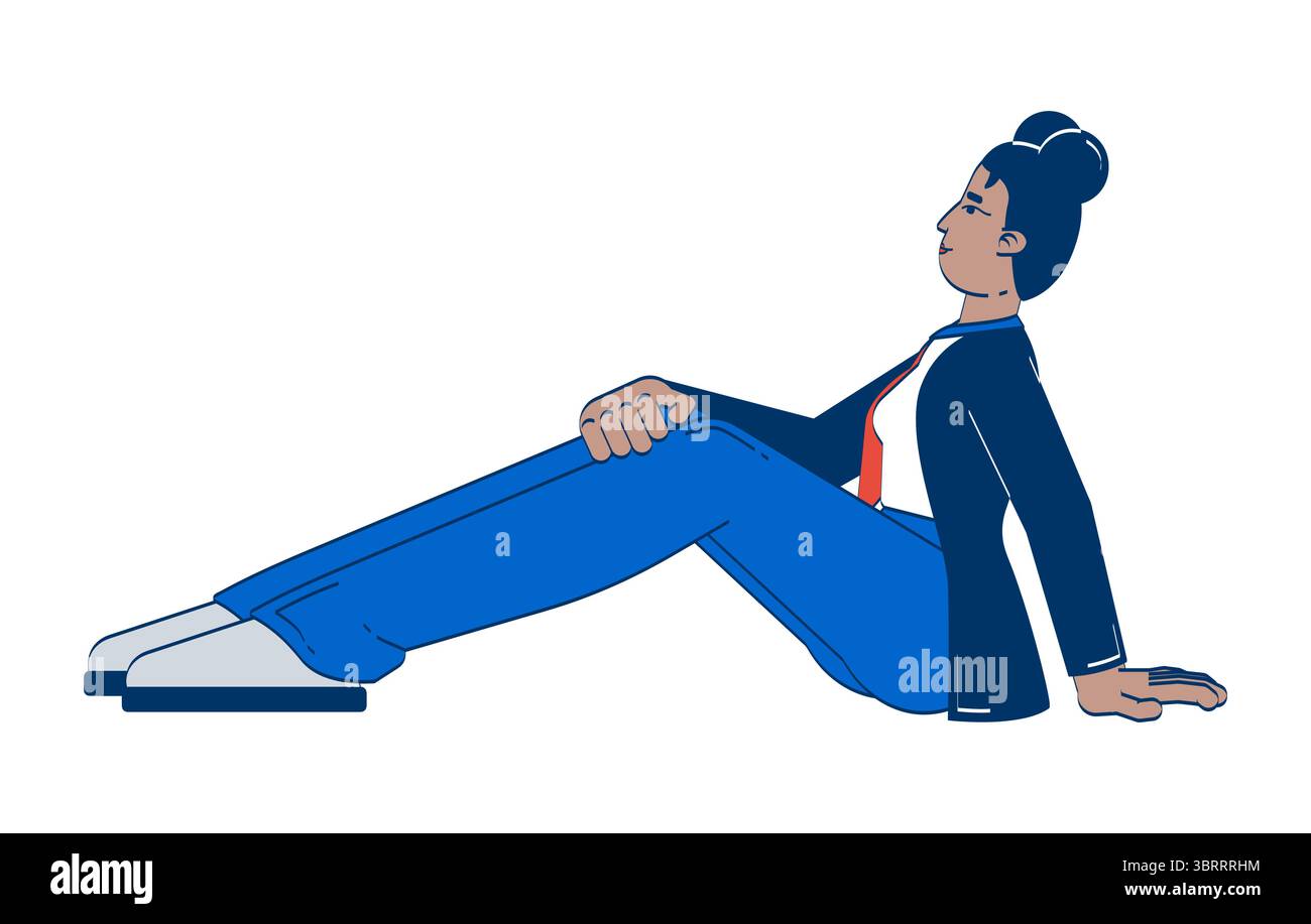 Casual black female employee sitting, leaning back 2D doodle character ...