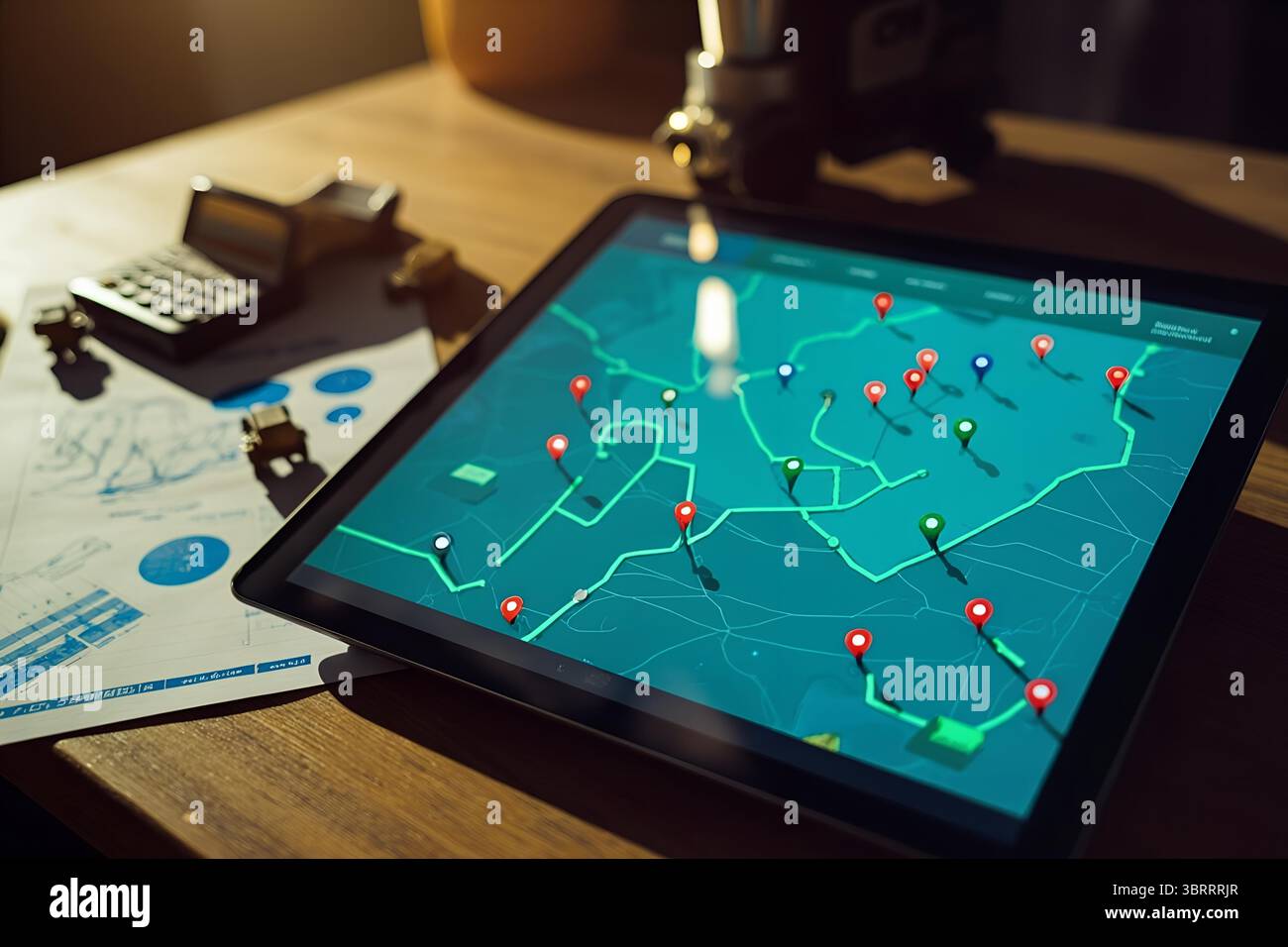 Clean composition featuring a tablet displaying interactive delivery ...