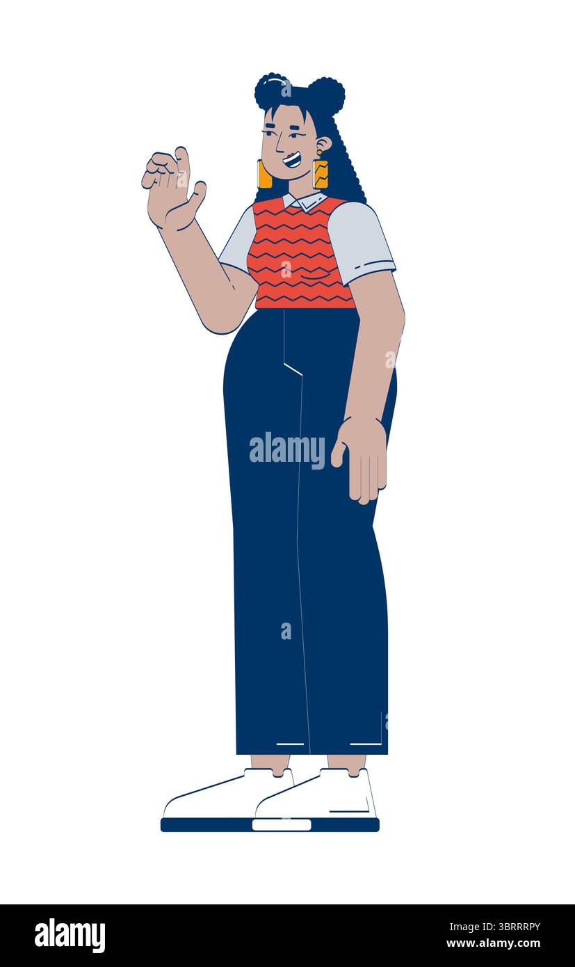 Smiling latin american female employee waving 2D doodle character Stock ...