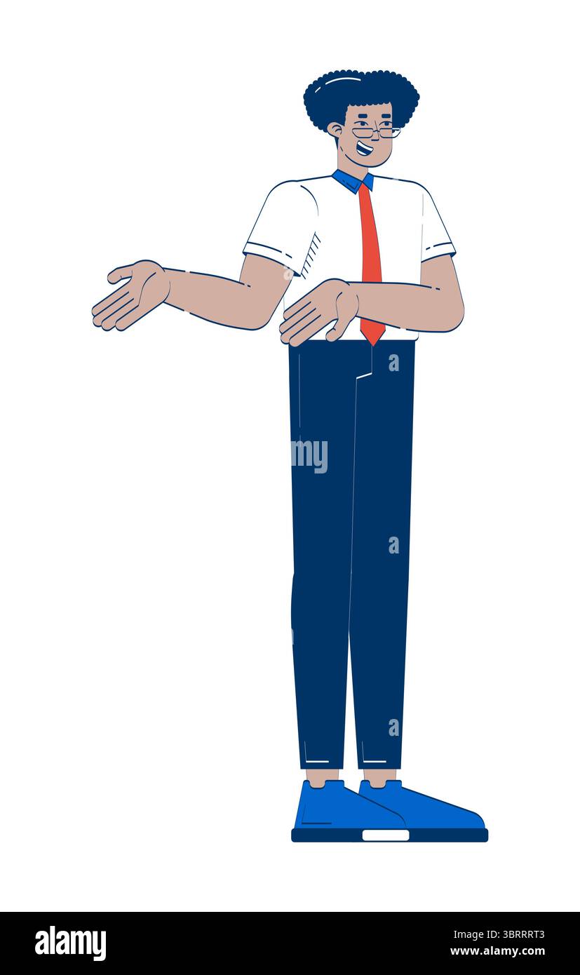 Friendly latino male office worker explaining with gesture 2D doodle ...