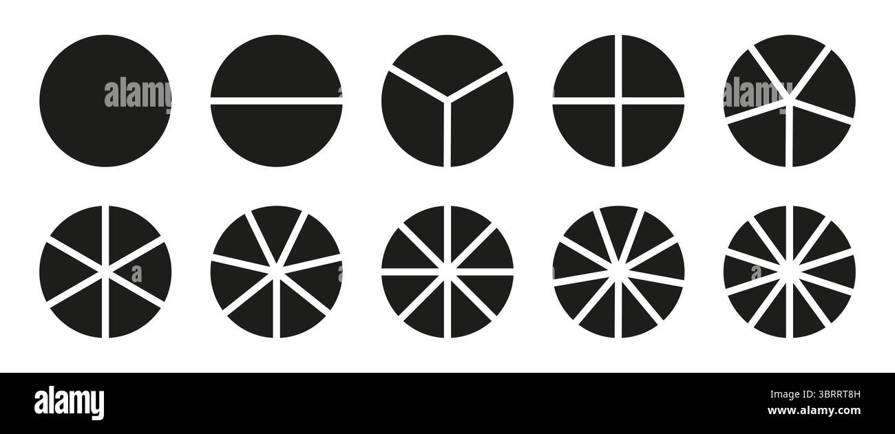 Pie chart. Segmented charts. Many number of sectors divide the circle ...