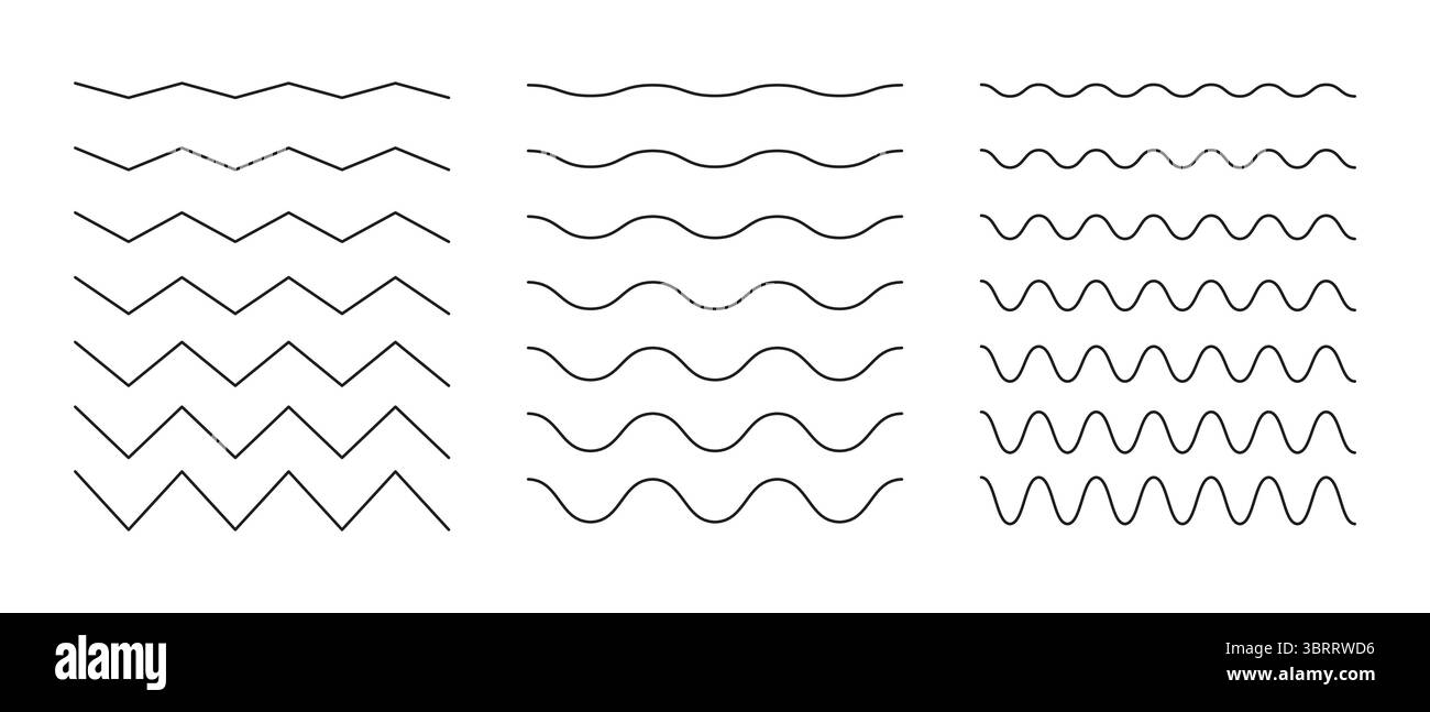Set of waves line. Wave ornament patterns. Water, river, lake, sea ...