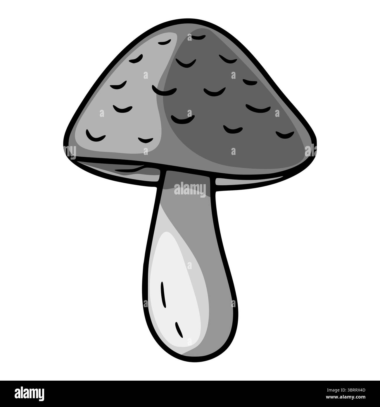 Stylish grayscale vector illustration of a single mushroom with a ...