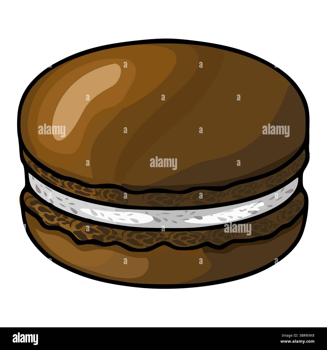 Delicious vector illustration of a single chocolate macaron with creamy ...