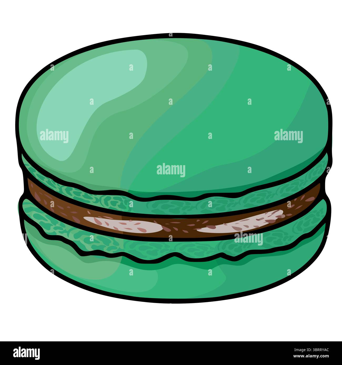 Vector illustration of a single, vibrant green macaron with a detailed ...