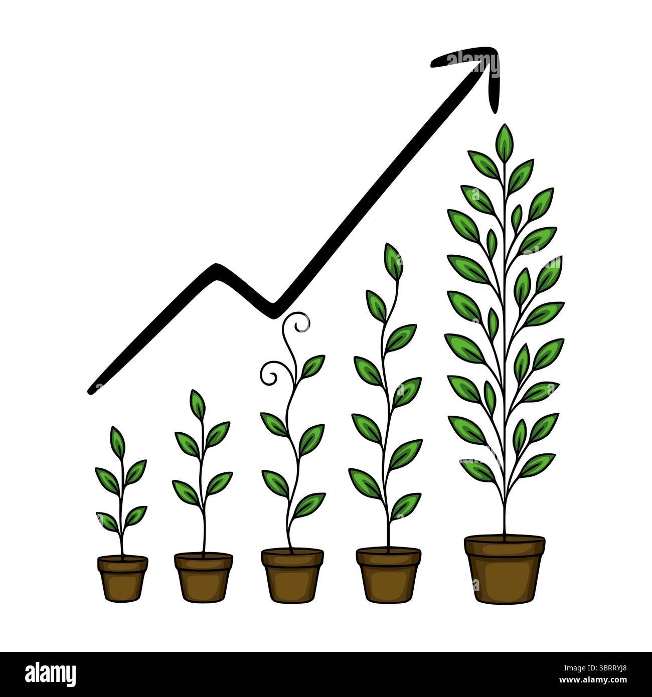 Vector illustration of potted plants growing in stages, symbolizing ...