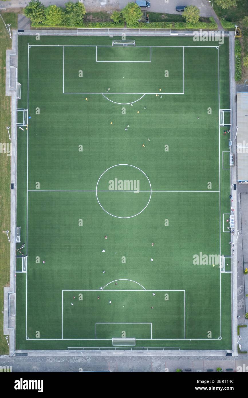 football soccer field pitch with game match in progress shot from hot ...