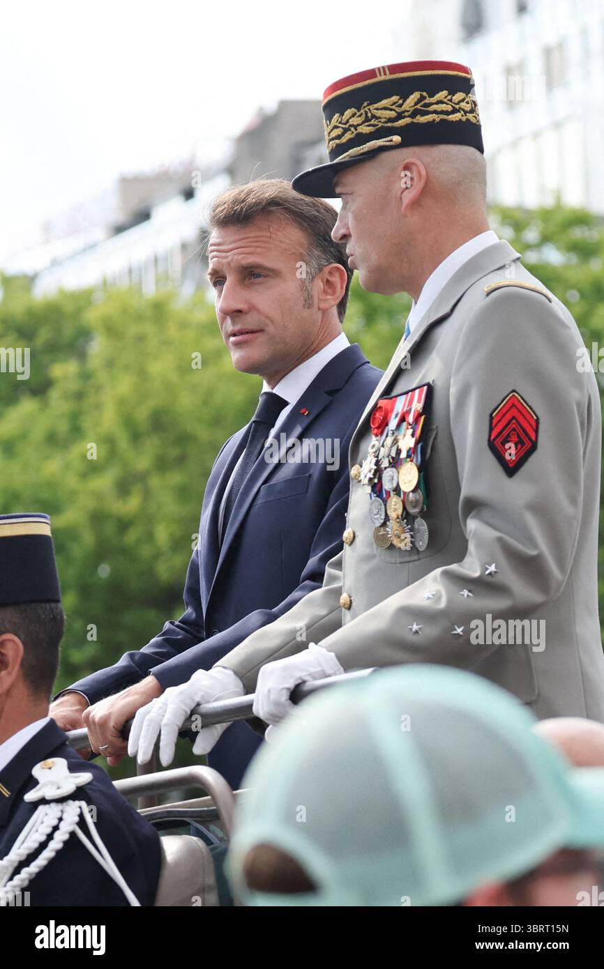 French President Emmanuel Macron flanked by French Chief of the Defence ...