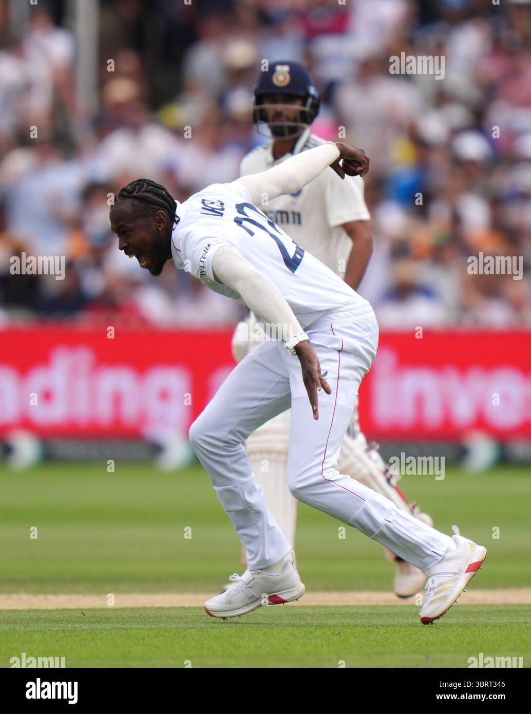 England's Jofra Archer celebrates taking the wicket of India's ...