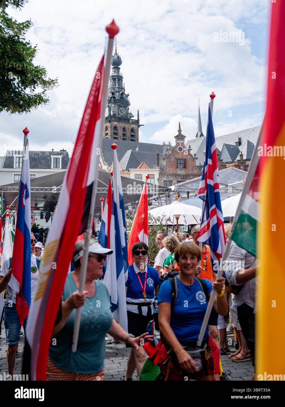 NIJMEGEN, NETHERLANDS - JULY 13: Flag parade before the start of the ...