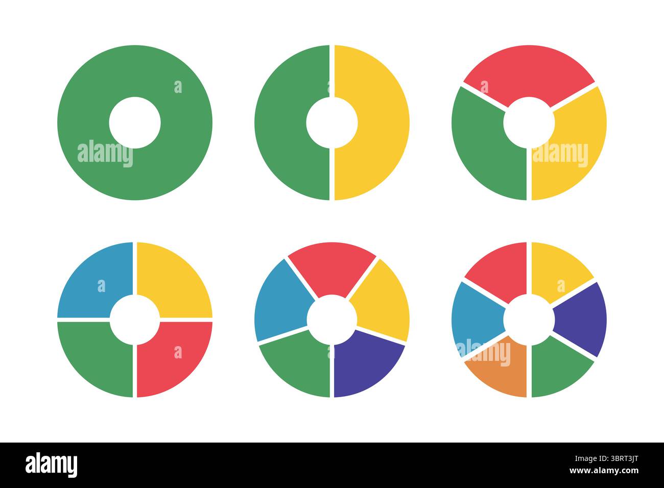 Donut charts segmented on equal parts. Diagrams infographic ...