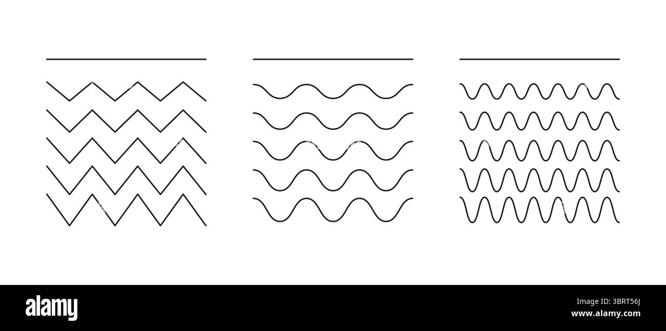 Wavy, curvy, undulate borders, transverse horizontal lines. Sine, fluid ...
