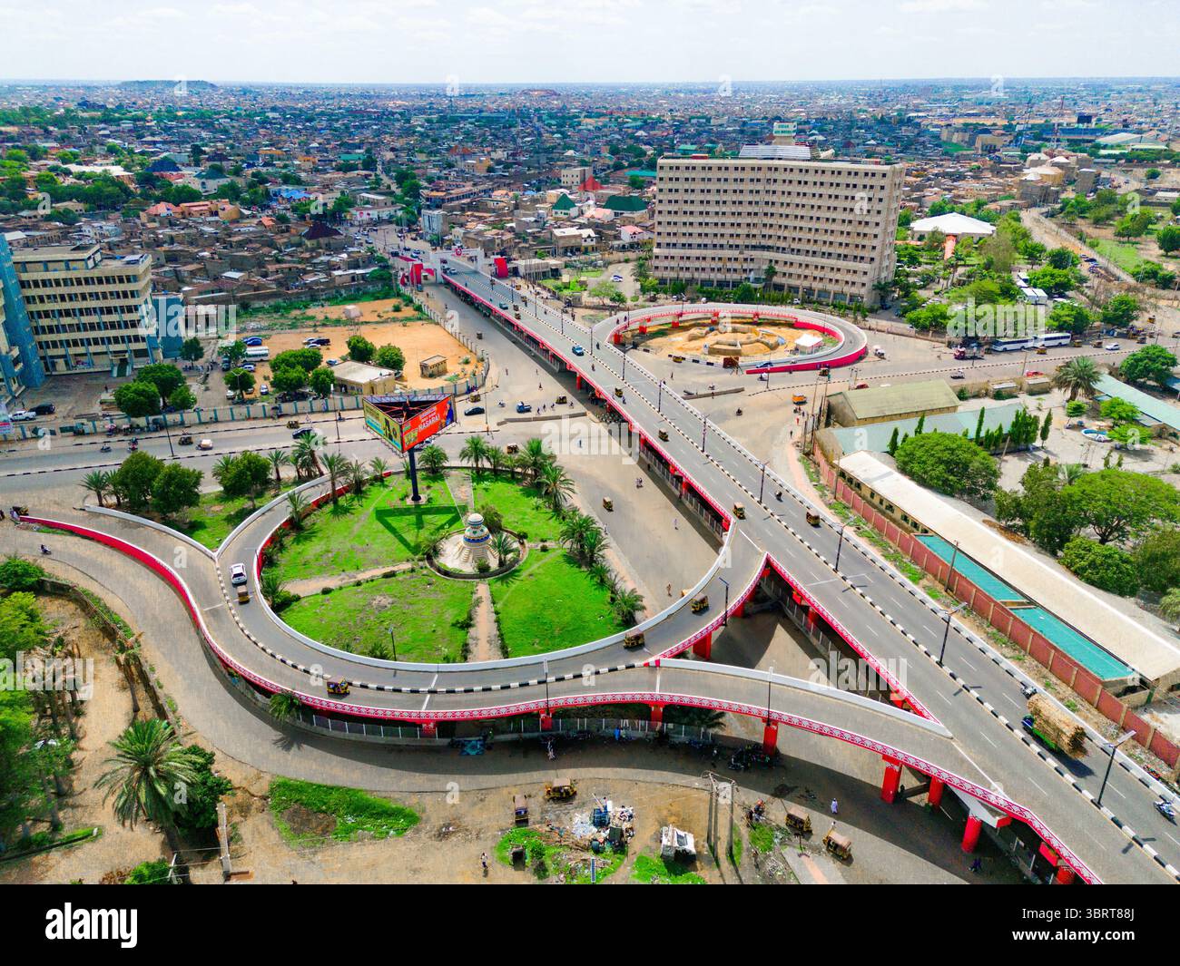 Aerial view of the Kofar Nassarawa bridge, a symphony of concrete and ...