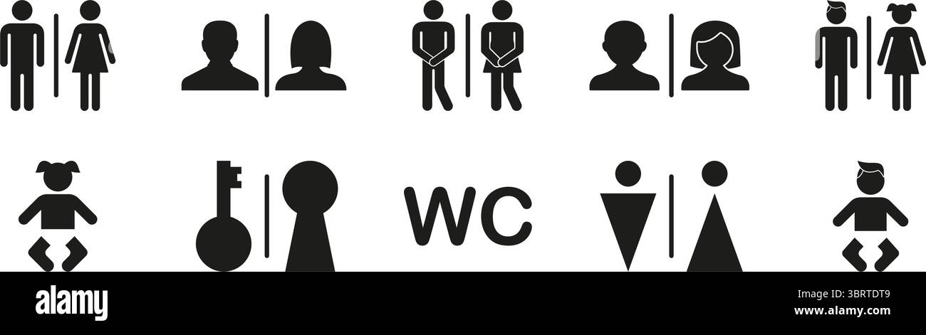 Restroom And Gender Symbols Solid Icon Set. Male, Female, Unisex, And ...