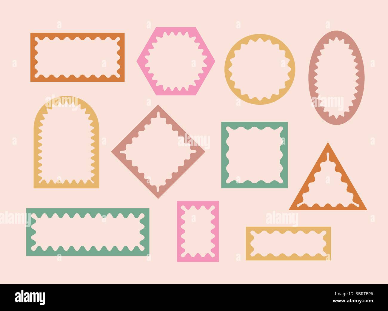 Pastel color wavy, zigzag edges geometric shapes, figures. Doodle y2k ...