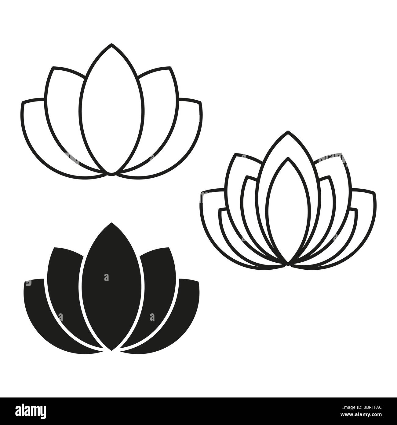 Lotus flower icons. Sacred bloom symbols. Minimal petal shapes. Vector ...