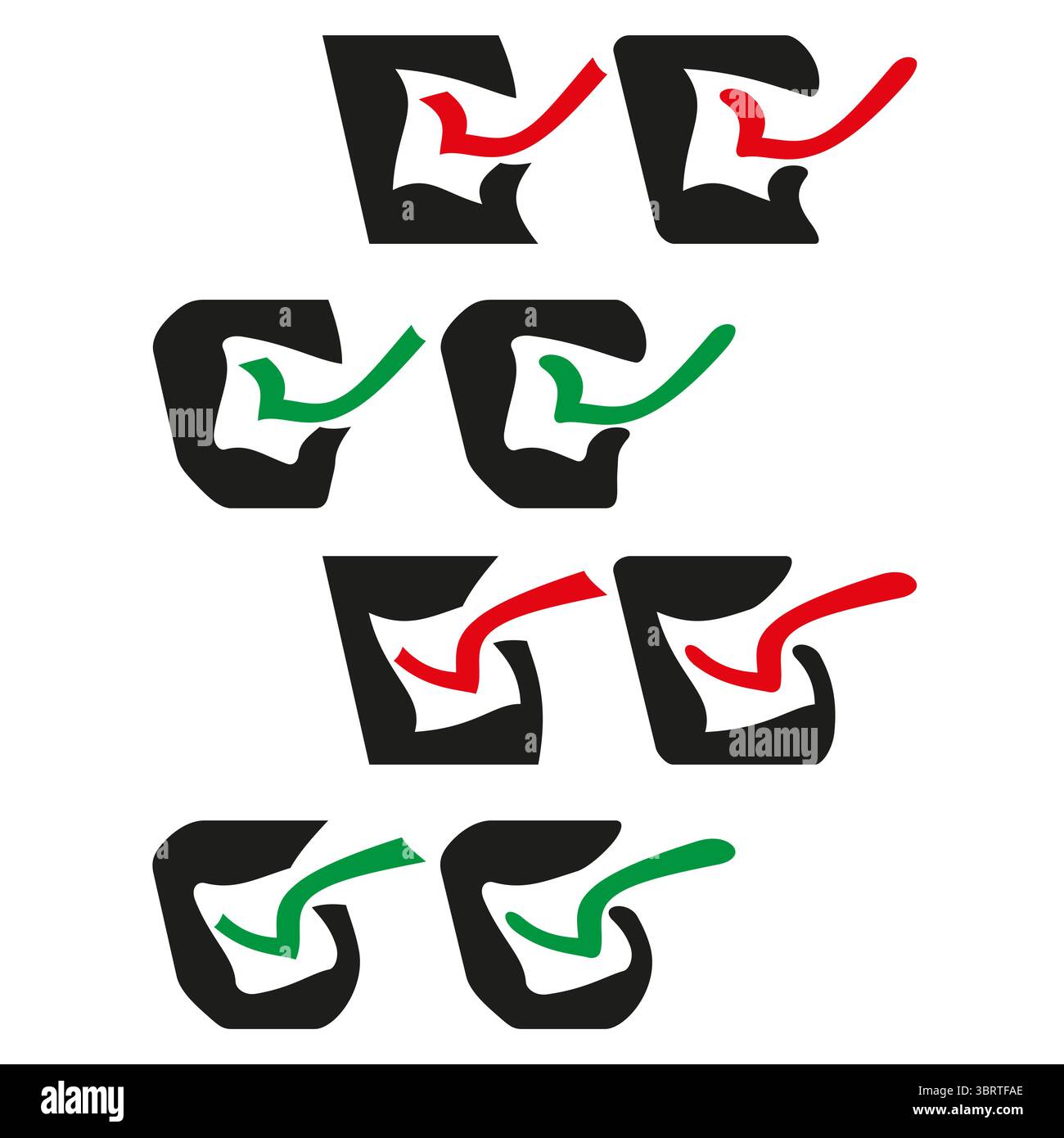 Checkbox selection icons. Red green ticks. Square approve signs. Vector ...