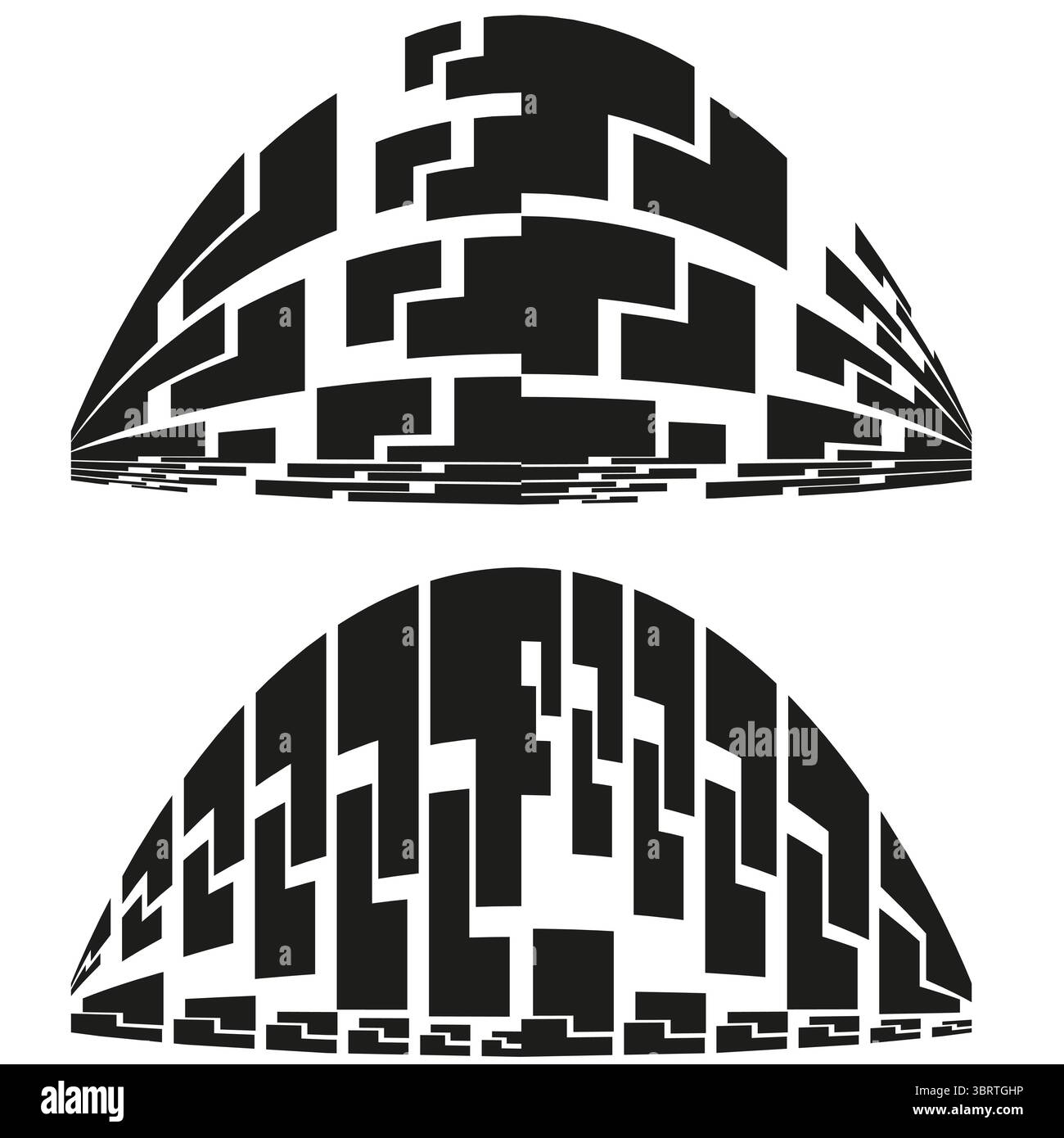 Mosaic dome halves. Pixel block curvature. Futuristic globe Vector ...