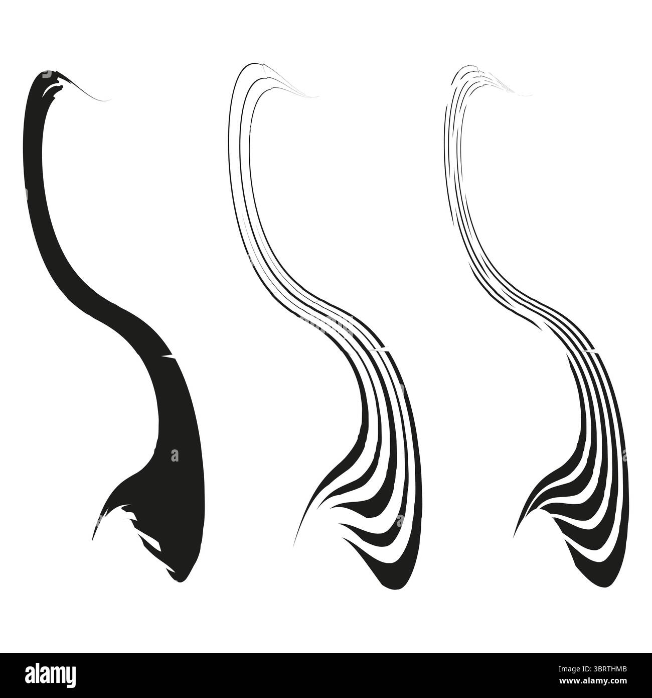 Abstract swoosh trio. Curved streak design. Stylized flow elements ...