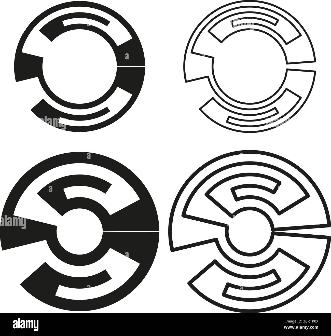 Four circle icons. Abstract tech symbols. Digital elements Vector ...