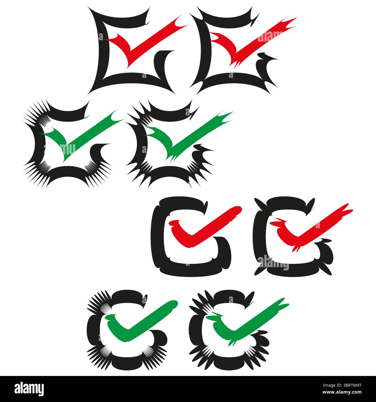Angular checkbox icons. Spiky checkmarks. Red green choices. Vector ...