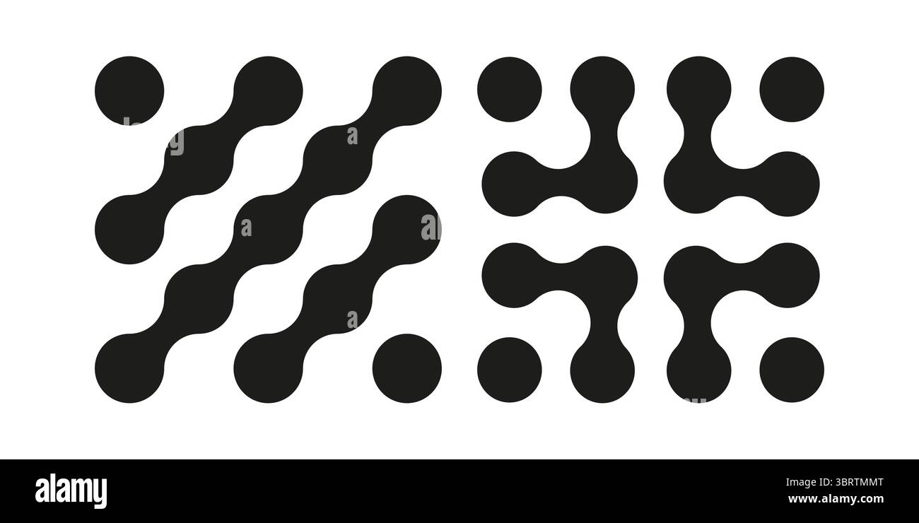 Connected dots signs. Innovation abstract symbol set. Connected blobs. Metaballs transition ...