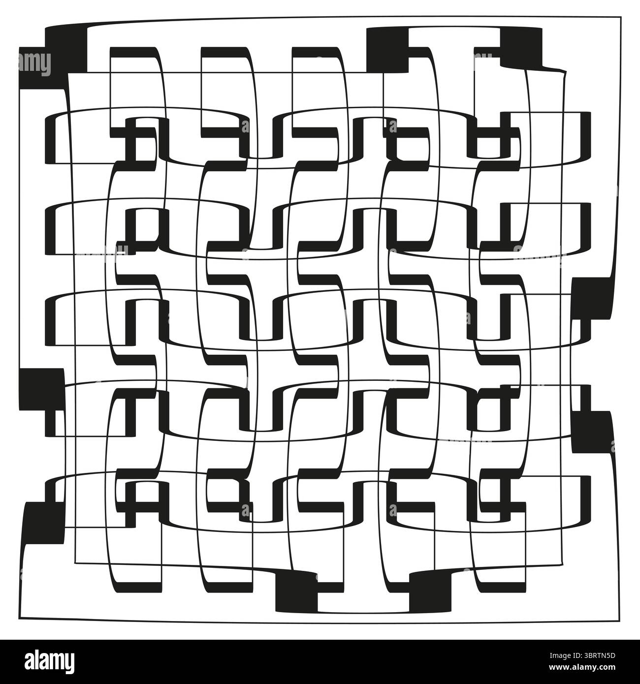 Twisted grid pattern. Interlaced square maze. Geometric warp structure ...