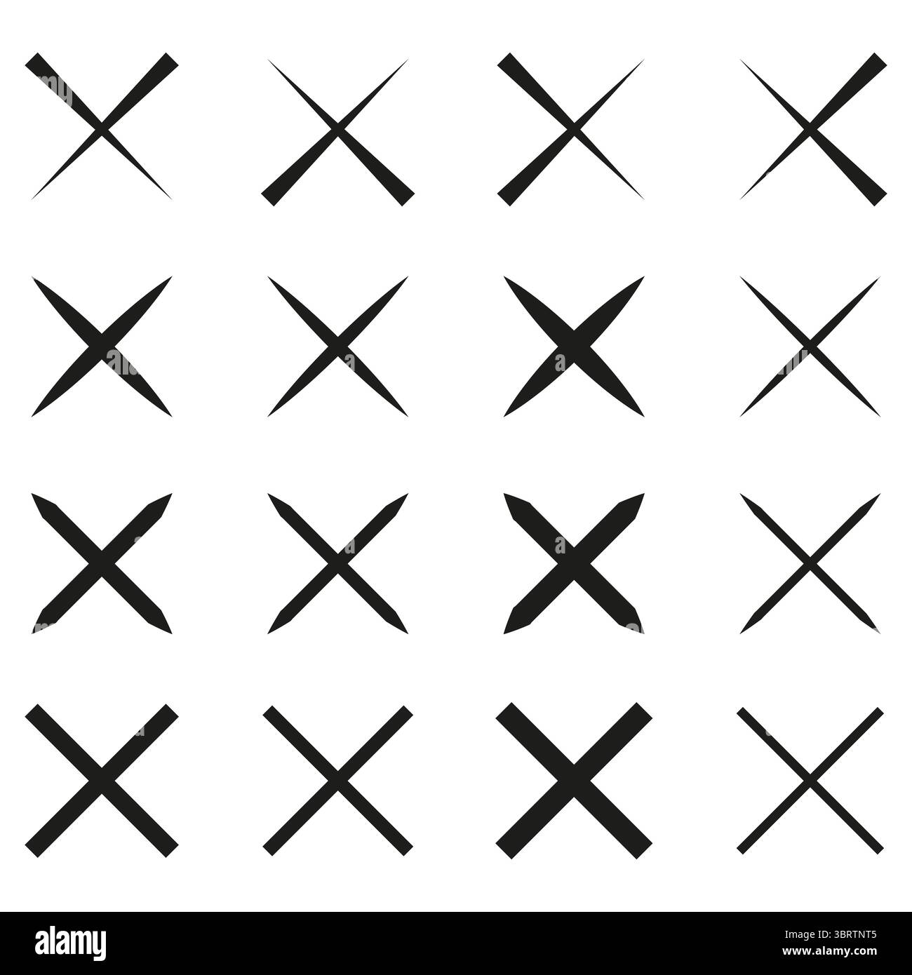Black cross collection. Varied stroke forms. White background elements ...