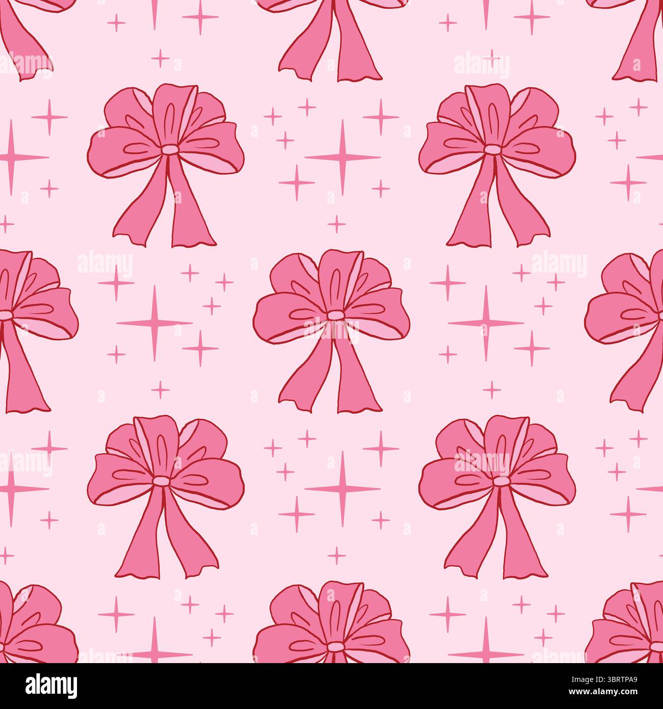 Seamless pattern in coquette hand-drawn style with pink background ...