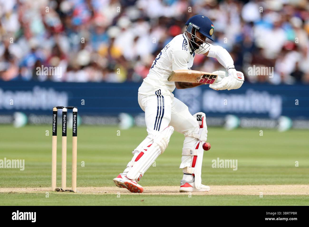 India's Nitish Kumar Reddy plays a shot during the fifth day of the ...