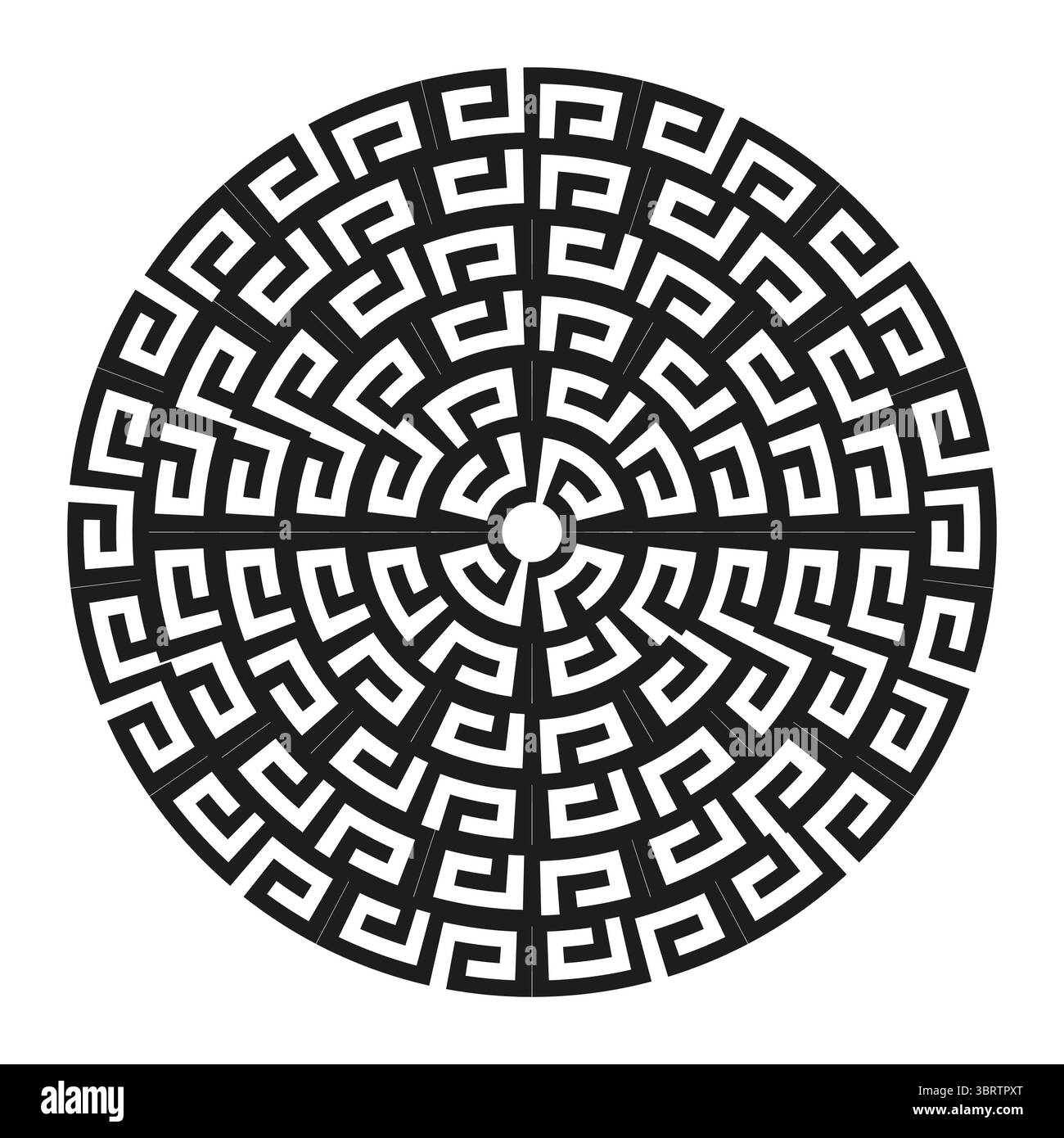 Circular meander pattern. Black geometric shape. Greek key ornament ...