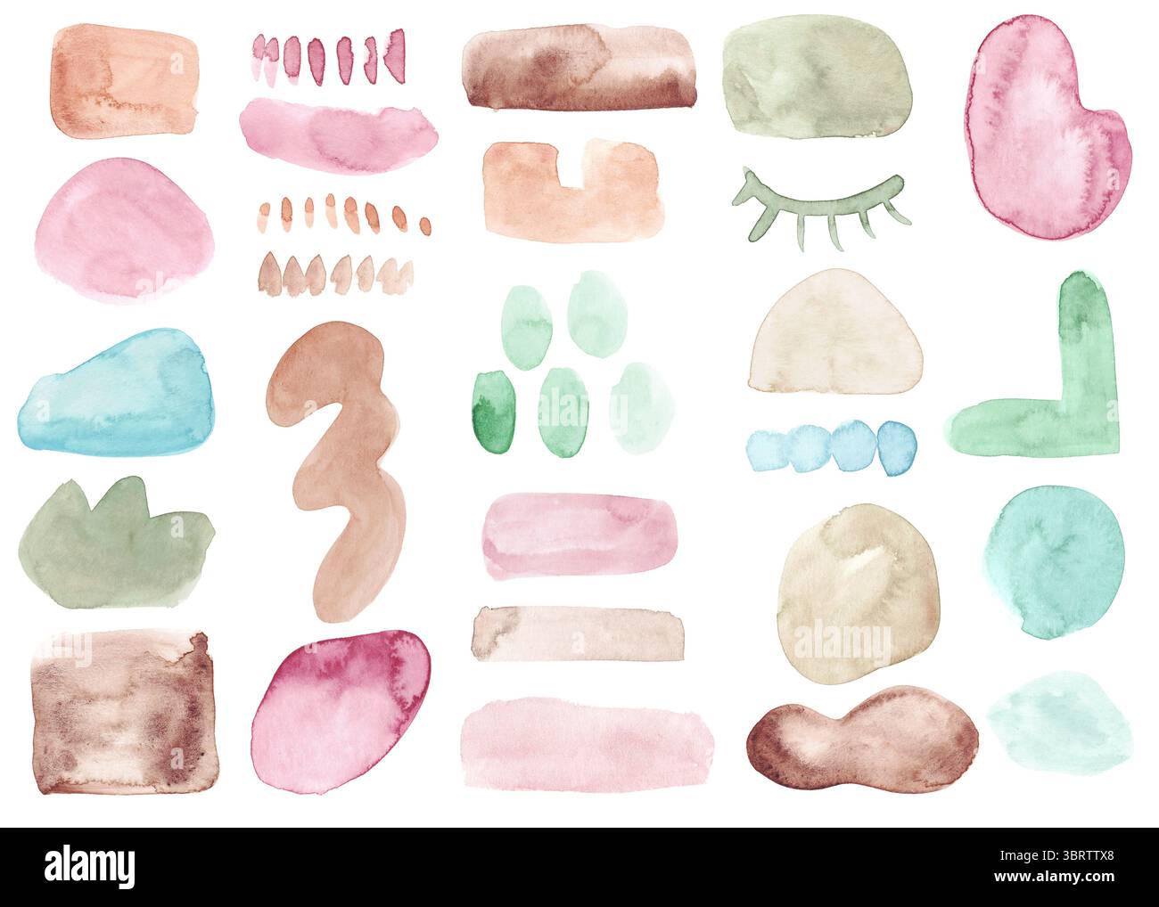 Modern watercolor art shapes elements set. Minimal art hand painted ...