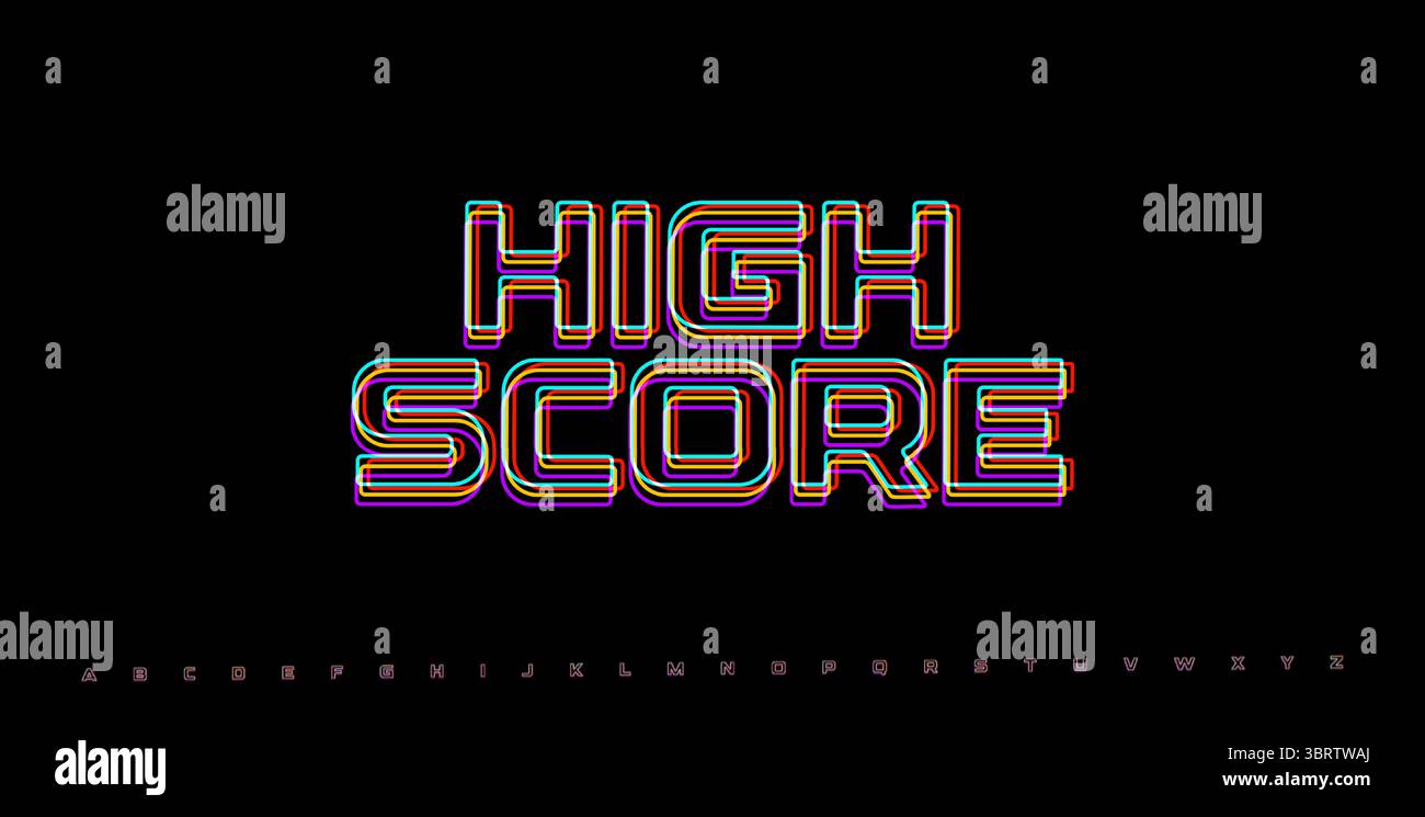 HIGH SCORE retro glitch phrase. Neon RGB arcade banner for gaming UI ...