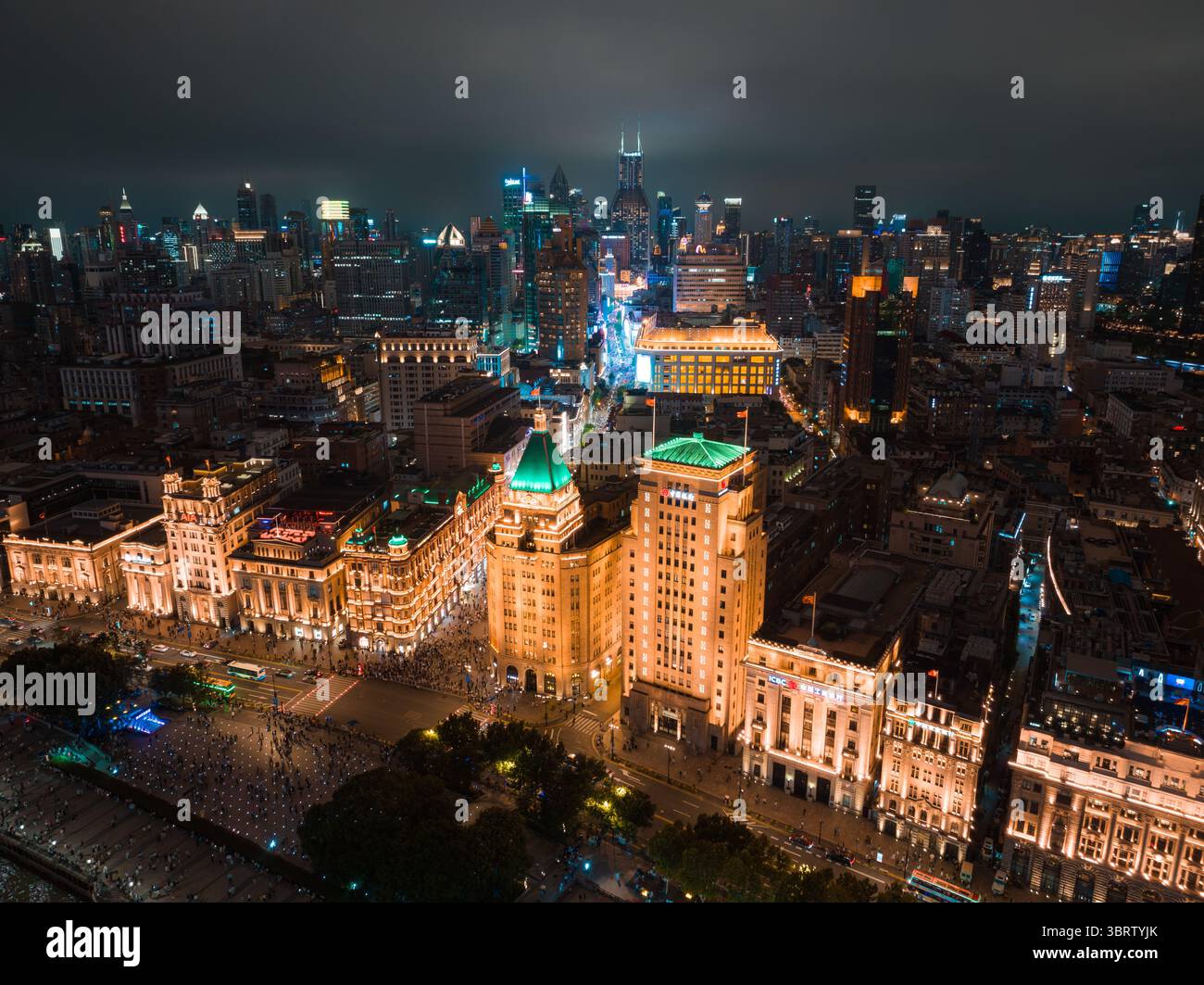 Shanghai, China - 21 June 2025: Aerial view of The Bund's historic ...