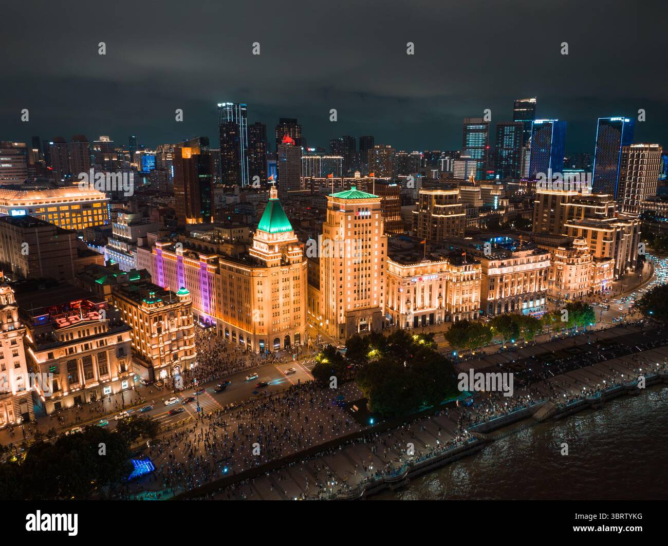 Shanghai, China - 21 June 2025: Aerial view of The Bund's historic ...