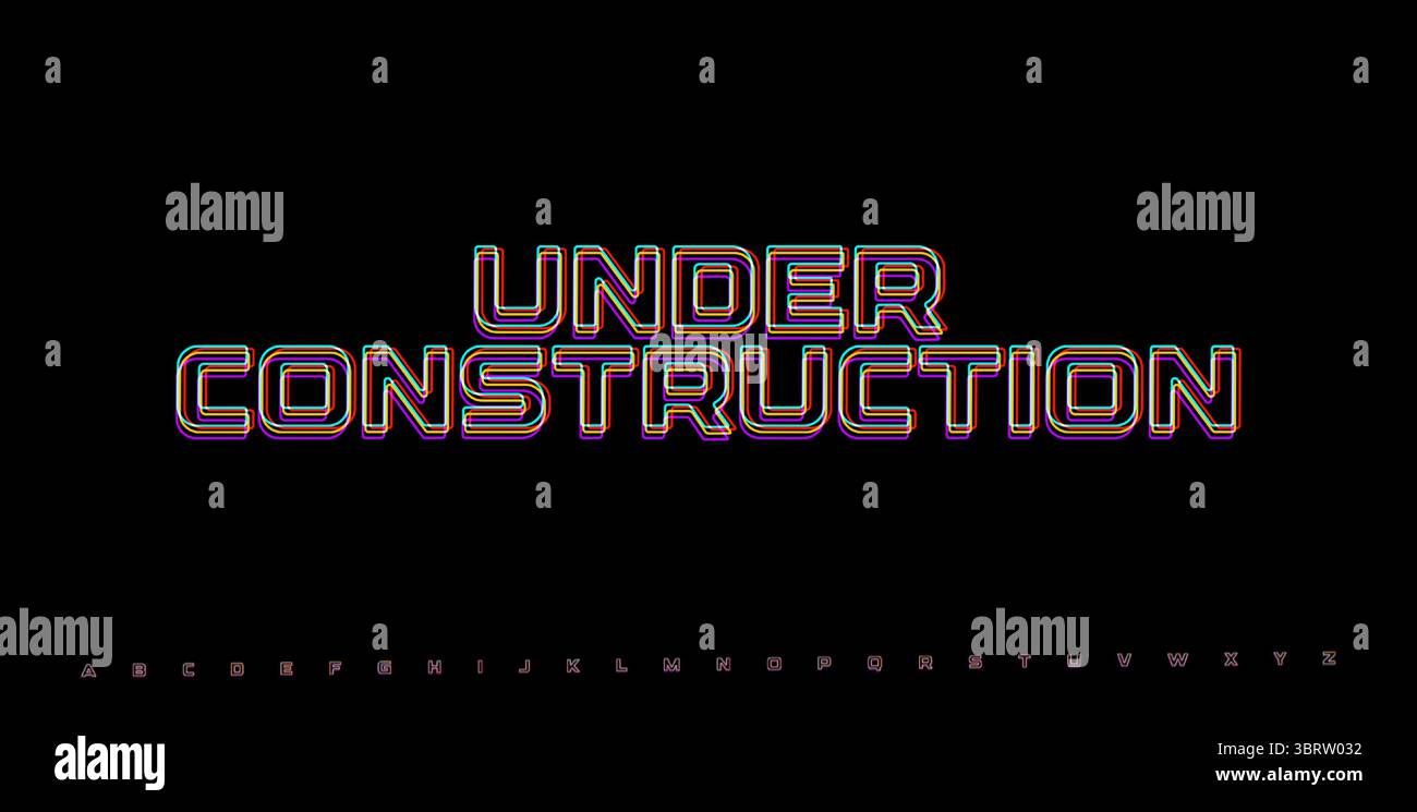 UNDER CONSTRUCTION glitch alert. RGB cyberpunk-style phrase for web ...