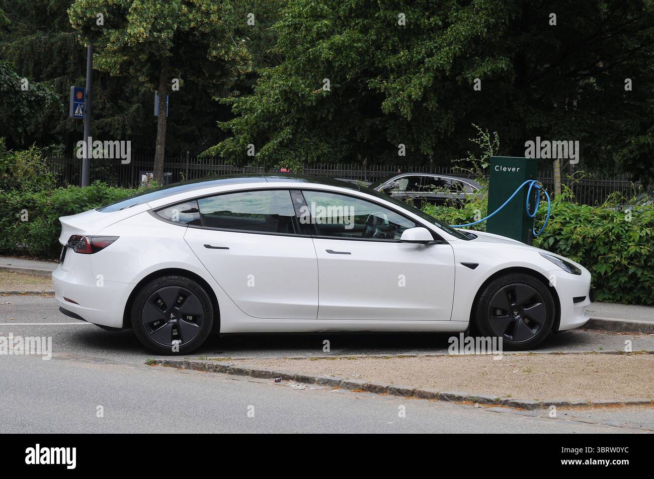 Copenhagen/ Denmark/14 july 2025/Tesla electric car harging at clever ...